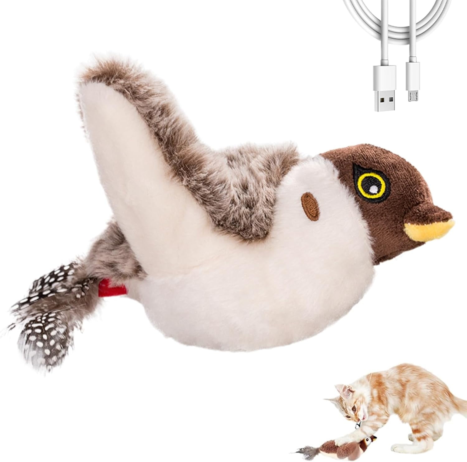 Interactive Chirping Bird Cat Toy Flapping Wings, Flying Bird Cat Toy ...