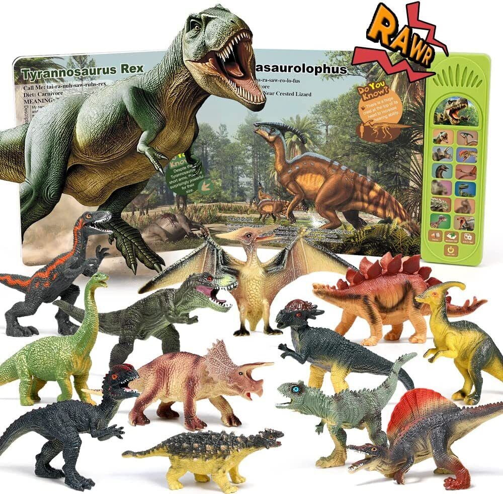 Interactive Dinosaur Sound Book,12pcs Different Action Dino Figures ...