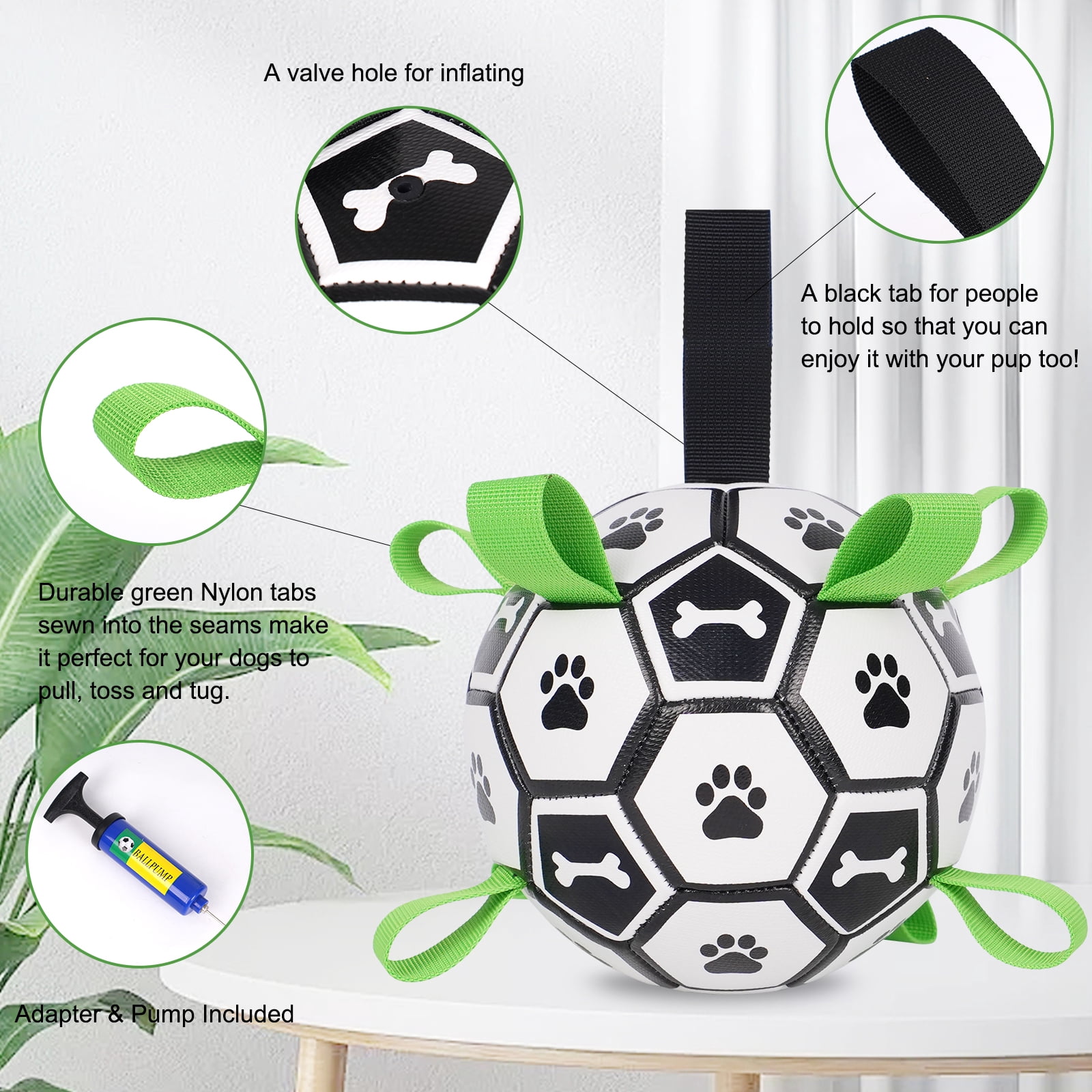 Interactive Dog Football with Straps-Durable Rubber Pull Toy for All ...
