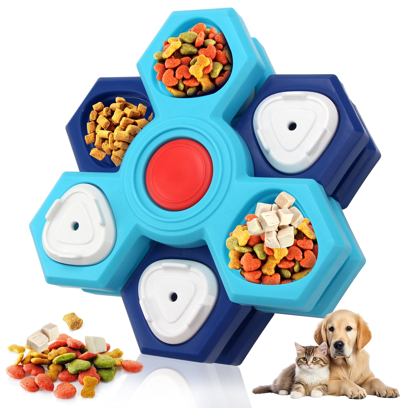 Interactive Dog Puzzle Toy, 3-Level Rotating Slow Feeder with Adjustable Dividers, Mental ...