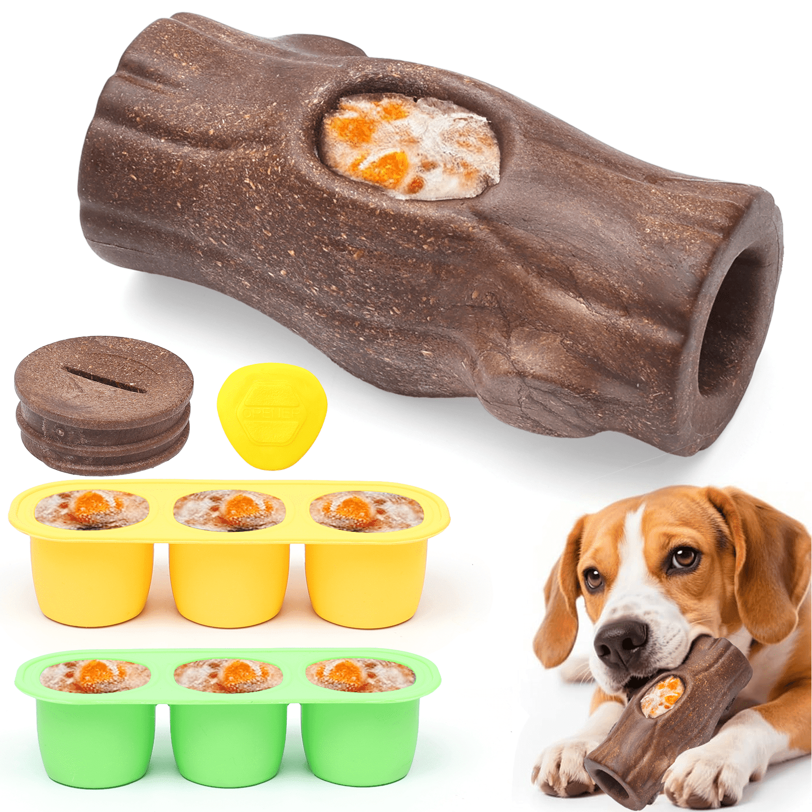 Interactive Dog Toy with Frozen Treat Molds and Peanut Butter Grooves ...