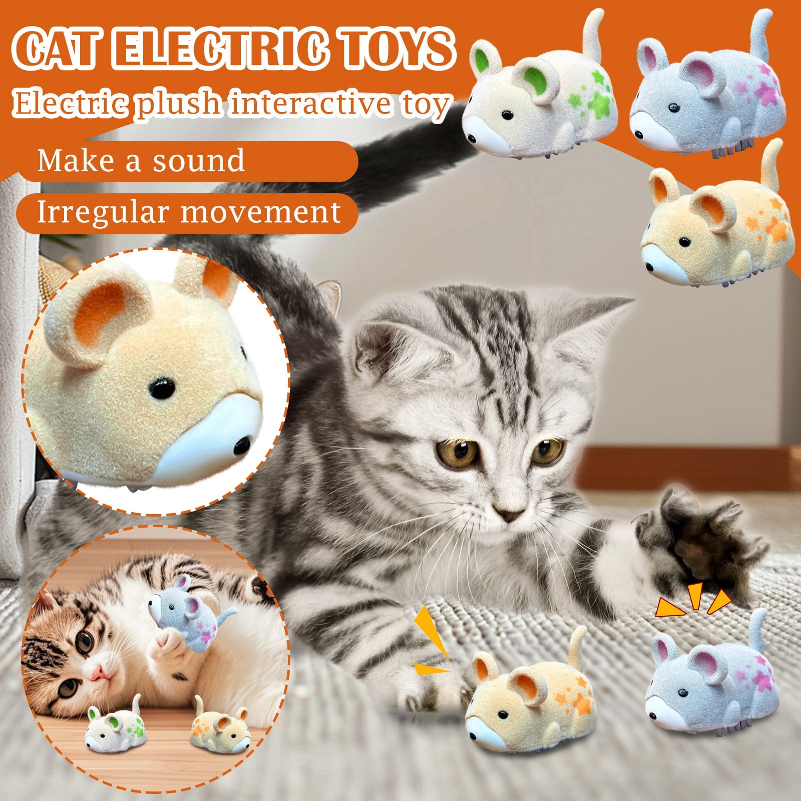Interactive Electric Mouse Cat Toy with Soft Plush Surface, Automatic ...
