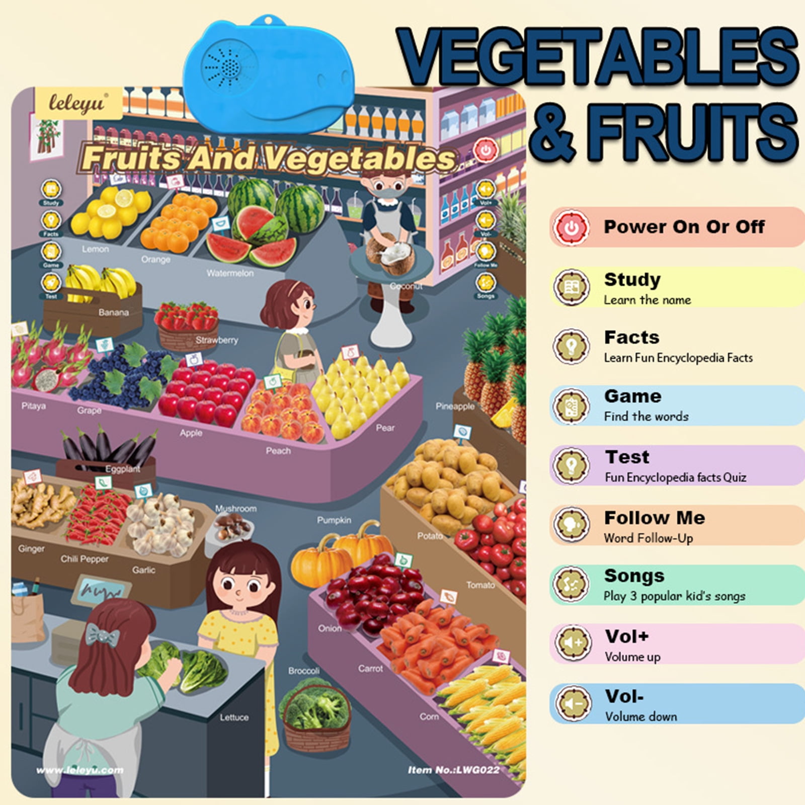 Interactive English Learning Talking Wall Chart Toy For Kids Requires 3 ...