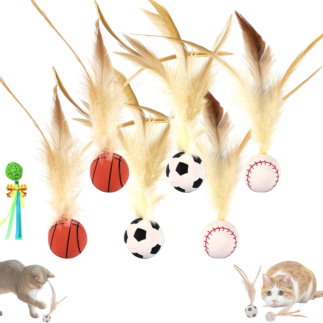 Interactive Feather Ball Toy Set for Cats, 2025 New Cat Ball with ...
