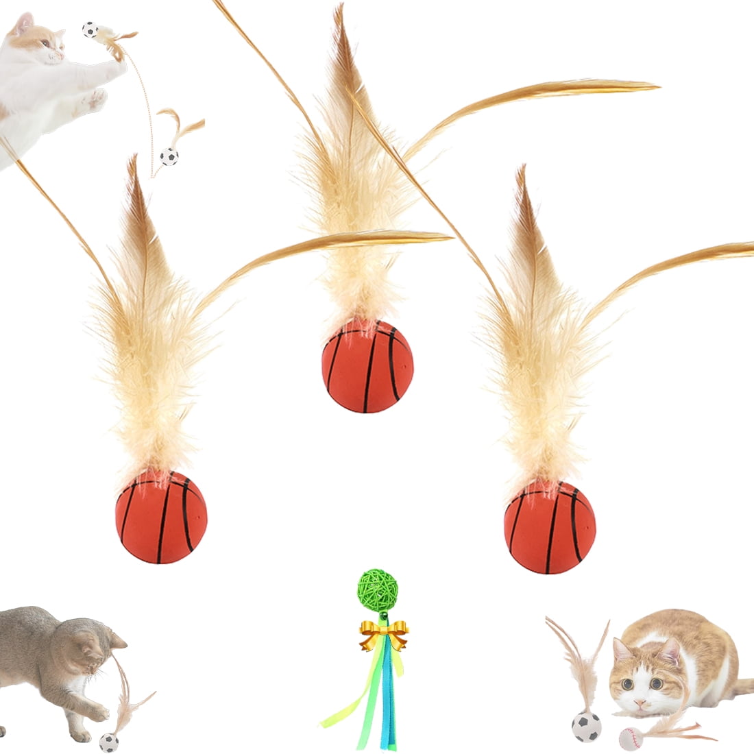 Interactive Feather Ball Toy Set for Cats, 2025 New Cat Ball with ...