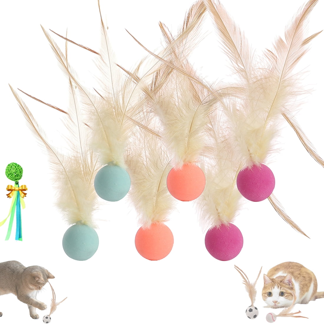 Interactive Feather Ball Toy Set for Cats, 2025 New Cat Ball with ...