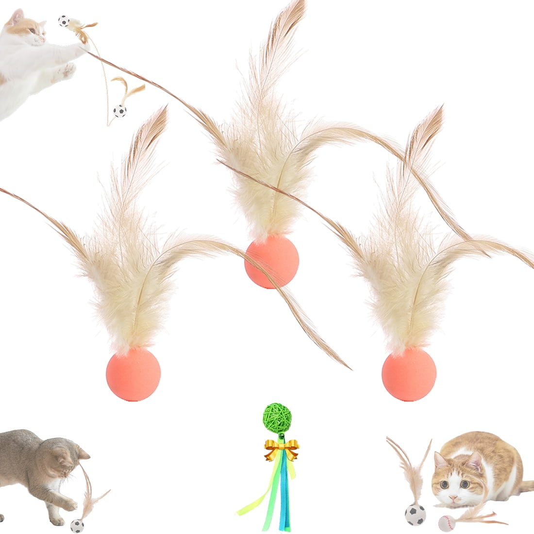Interactive Feather Ball Toy Set for Cats, 2025 New Cat Ball with ...