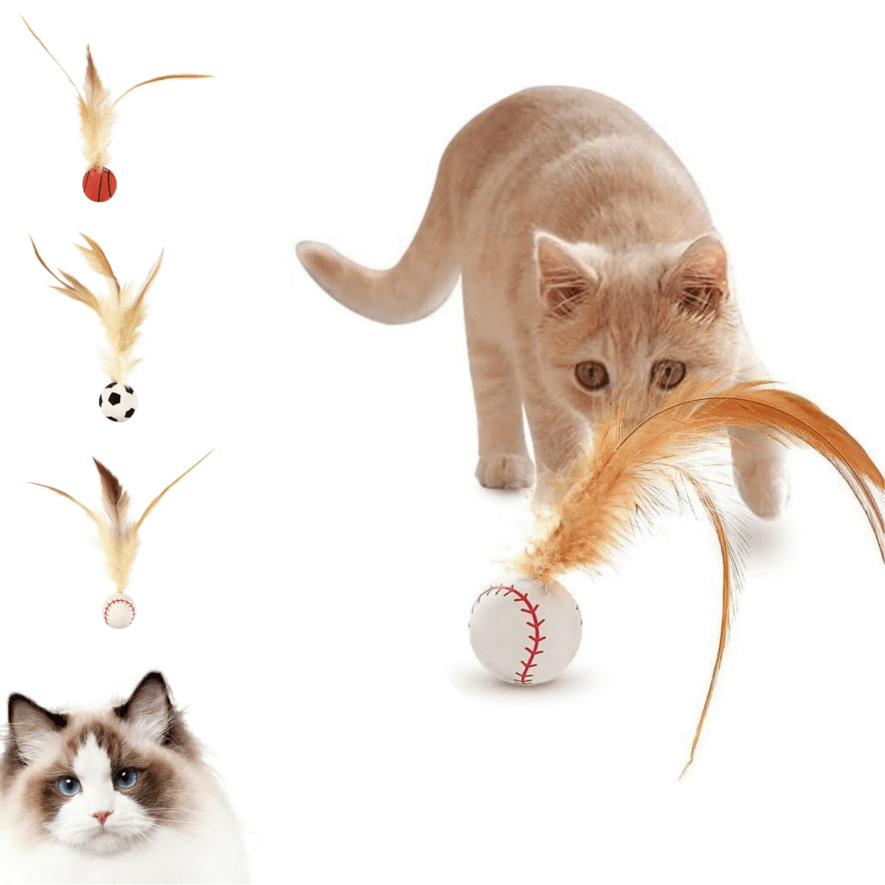 Interactive Feather Ball Toy Set for Cats, 2025 New Cat Ball with ...