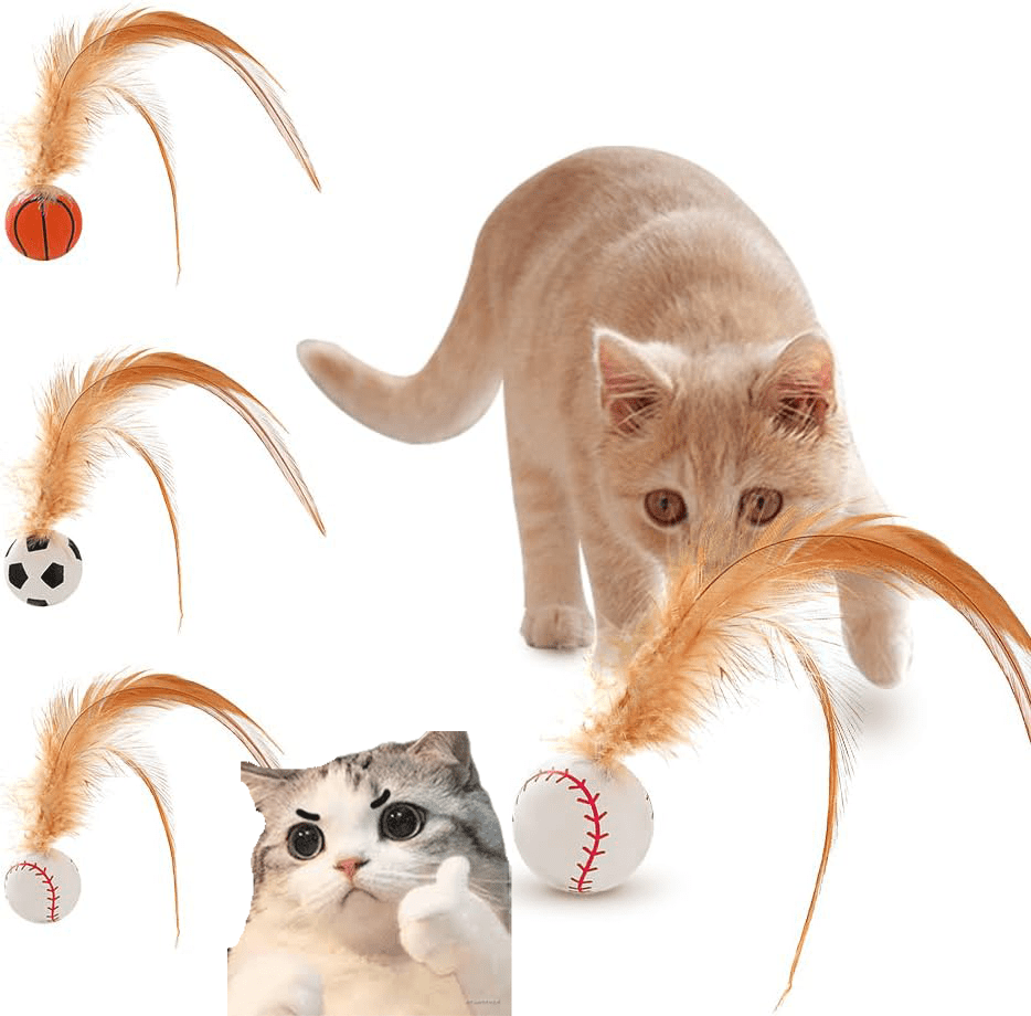 Interactive Feather Ball Toy Set for Cats, 2025 New Cat Ball with ...