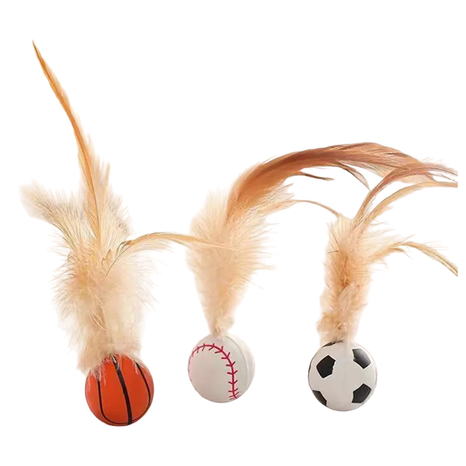 Interactive Feather Ball Toy Set for Cats, Bouncy Tails Cat Toys, Cat ...