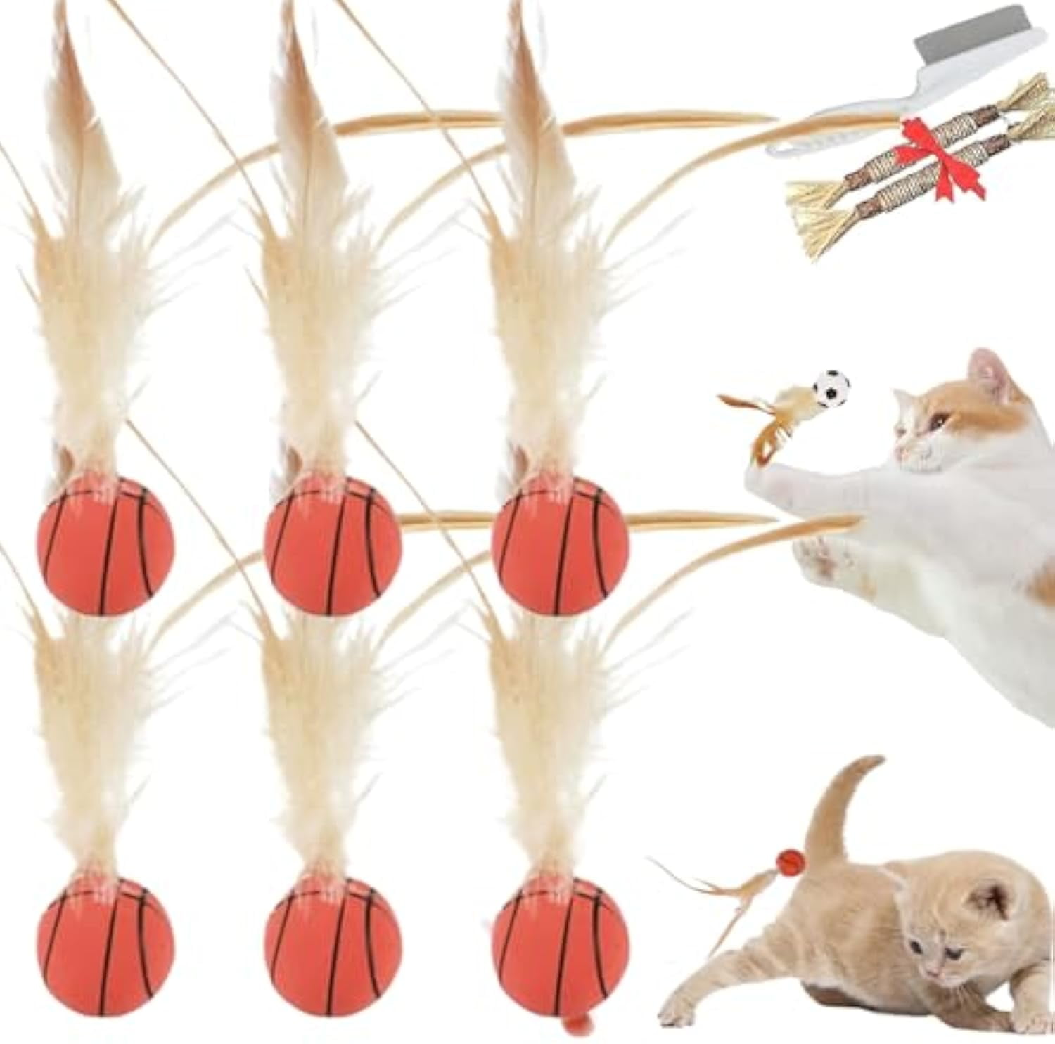 Interactive Feather Ball Toy Set for Cats, Feather Elastic Balls ...