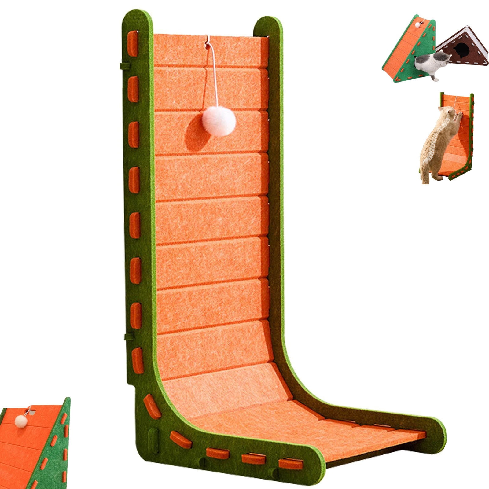 Interactive Felt Cat Scratcher Bed with Plush Ball Dual-Purpose Scratch ...