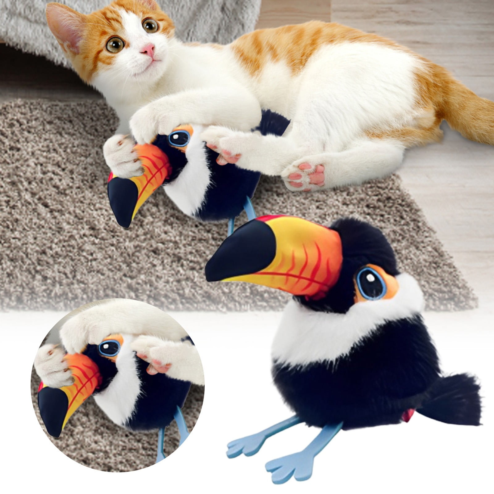 Interactive Flying Bird Cat Toy USB Rechargeable Realistic Feather ...