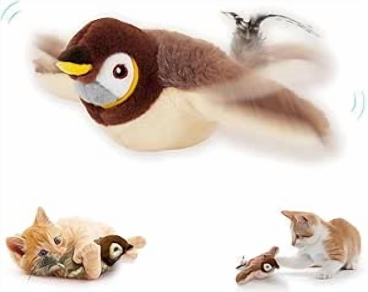 Interactive Flying Bird Cat Toy with Gategrass, Brown & Beige Bird ...