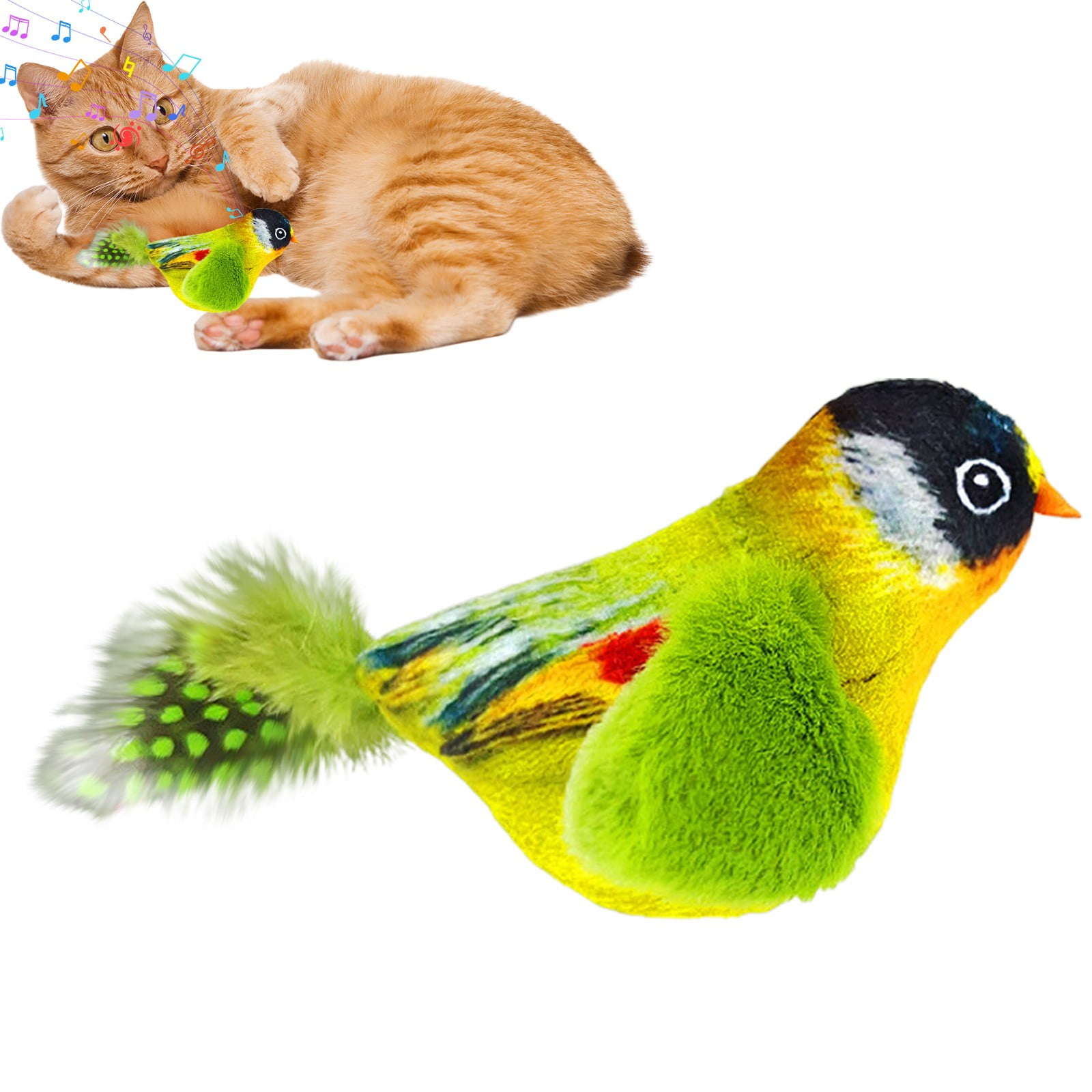 Interactive Green Bird Cat Toy with Chirping Sounds, Motion-Activated ...
