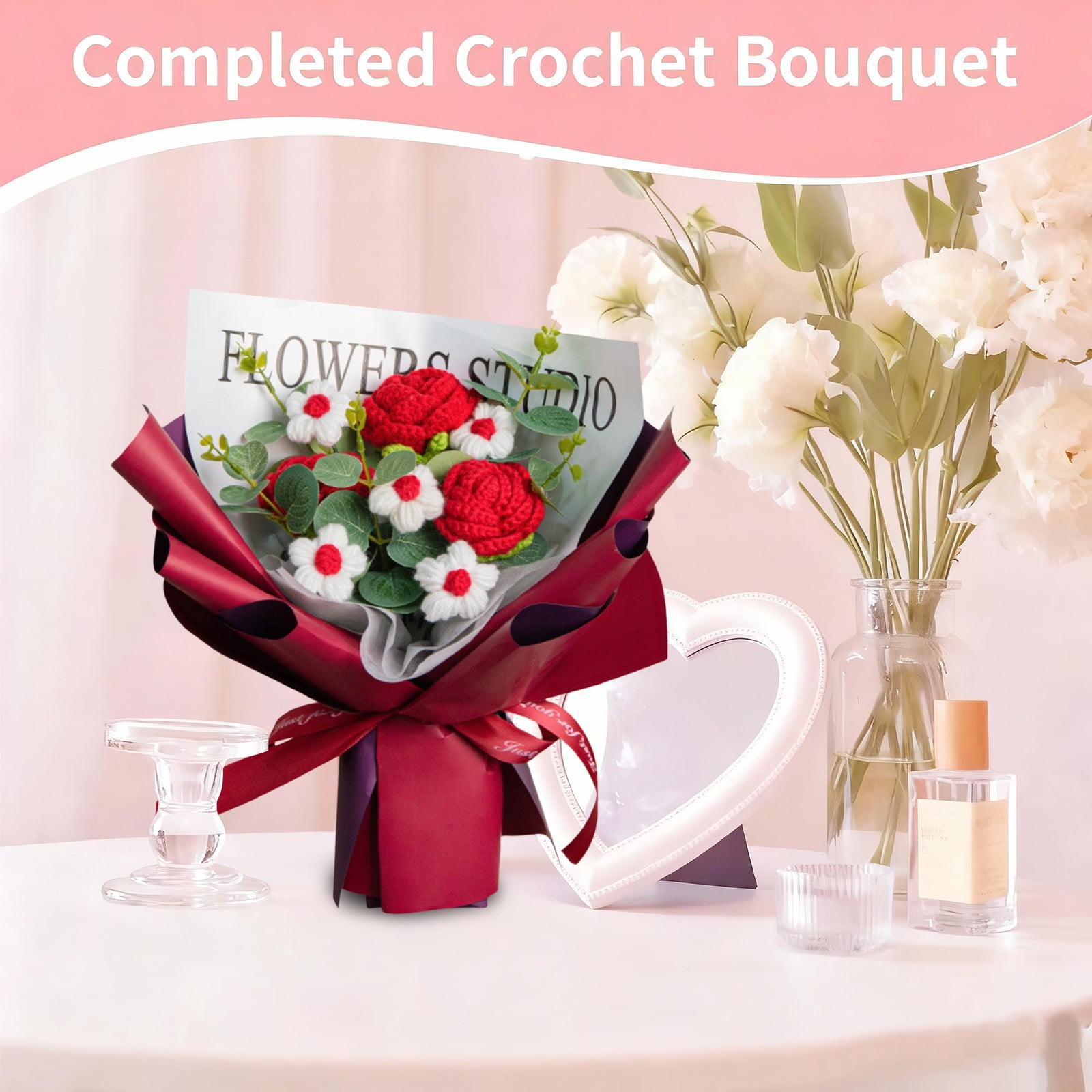 Interactive Handwoven Yarn Flower Bouquet Customizable Tabletop ...