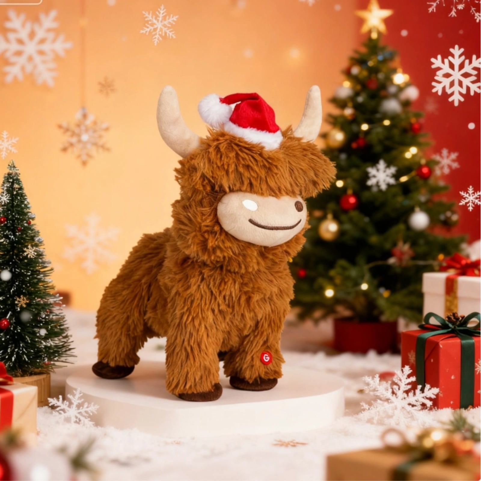 Interactive Highland Cow Christmas Plush, 9.8 Inch Battery-Operated ...