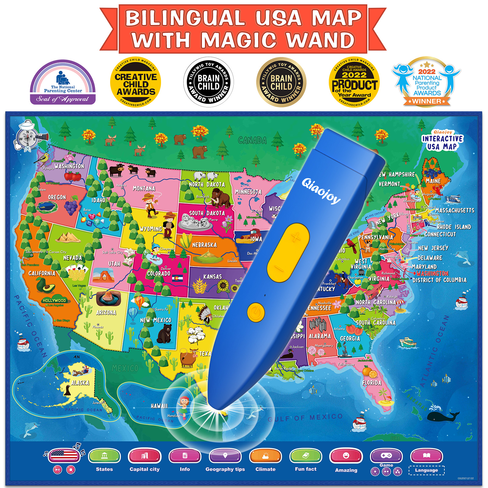 Interactive Kids Map Bilingual United States Map for Kids Learning ...