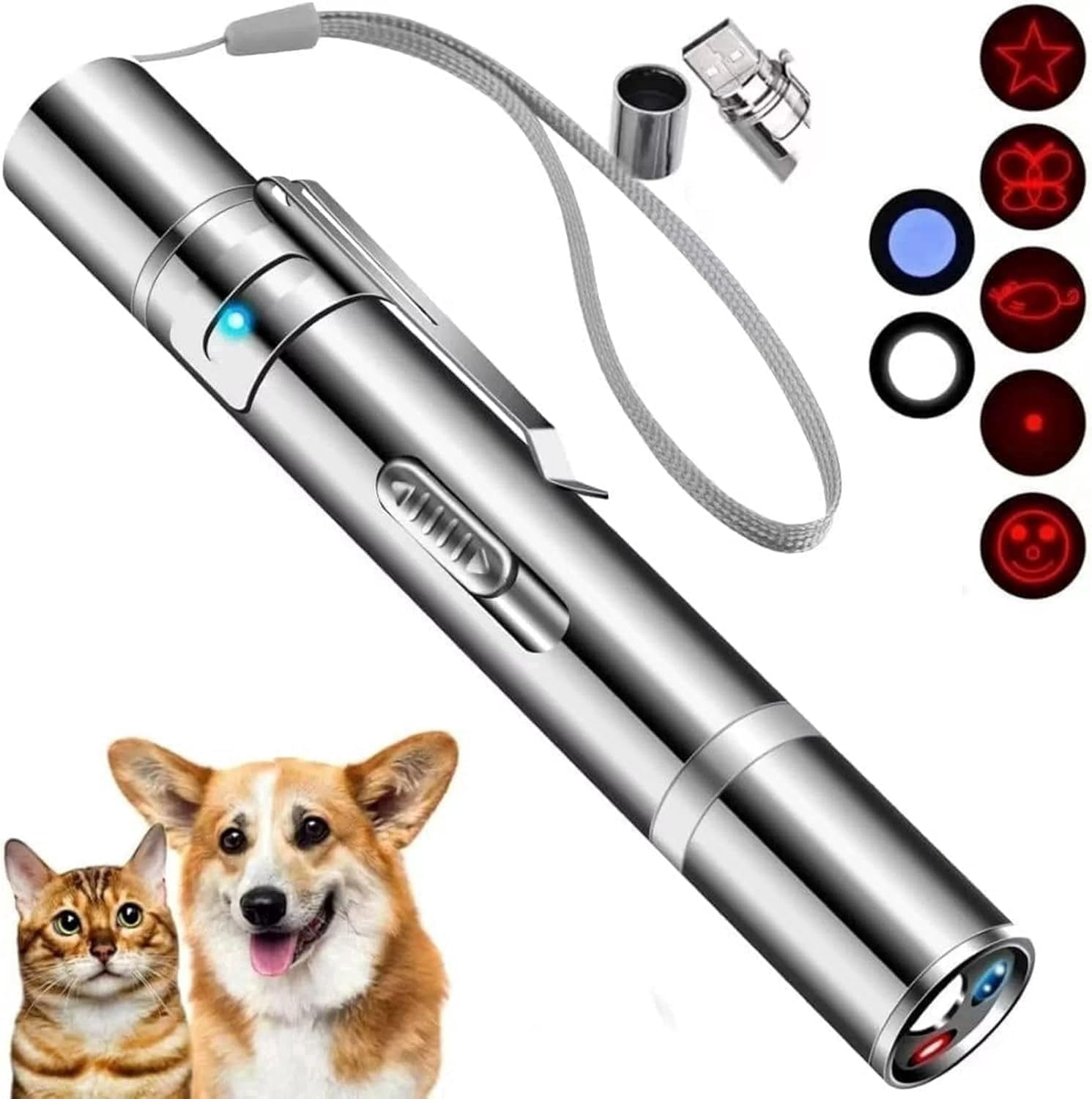 Interactive Laser Pointer Toy for Cats Dogs, USB Charging 4 Patterns ...