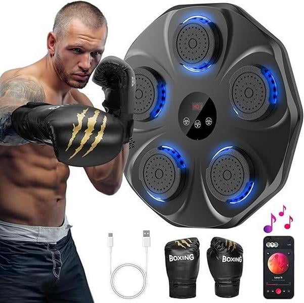 Interactive Music Boxing Trainer with LED Lights & Gloves - 15 Speed Modes, Hand/Eye ...