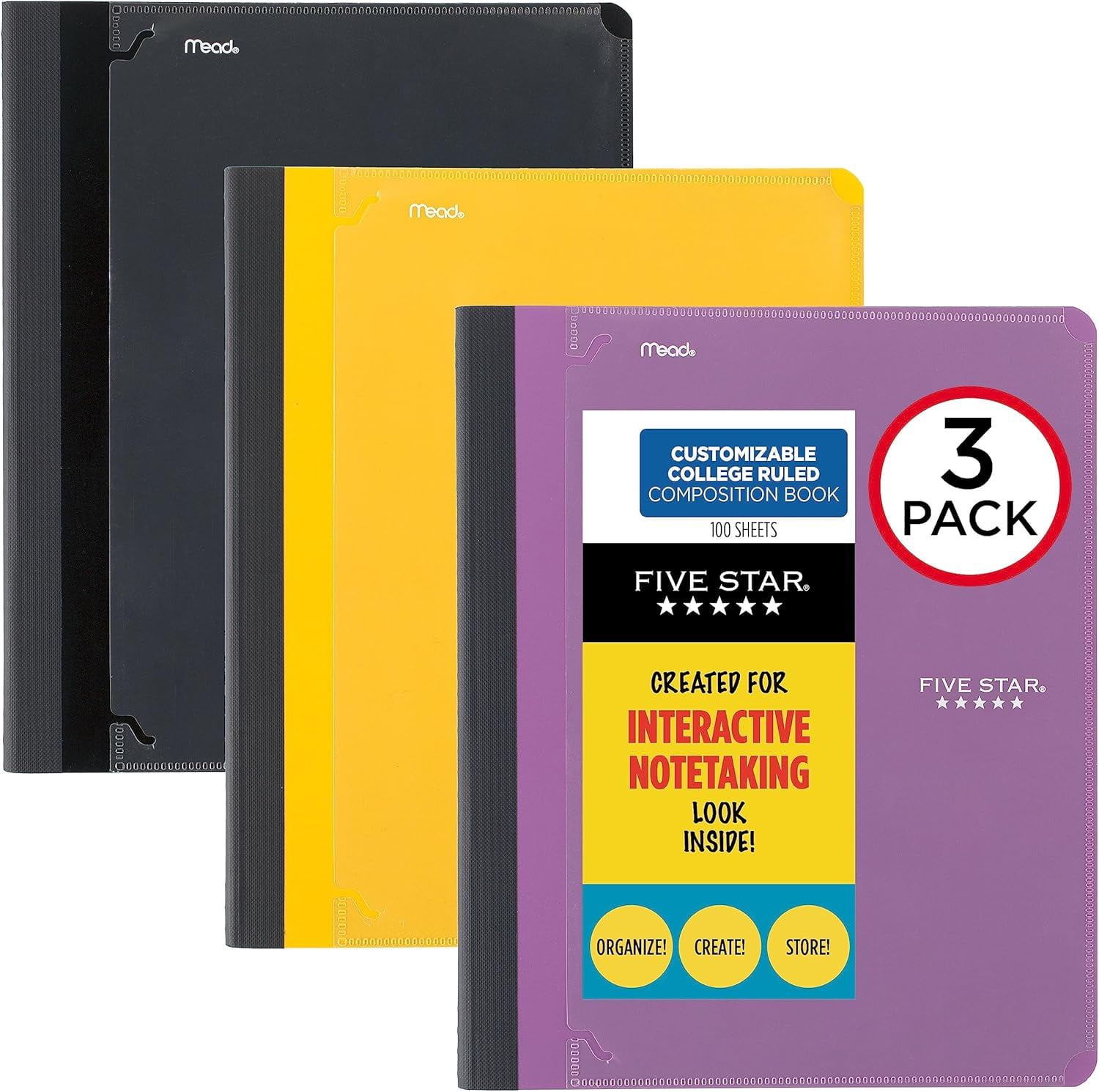 Interactive Notetaking Composition Books, 3 Pack, 1-Subject, College ...