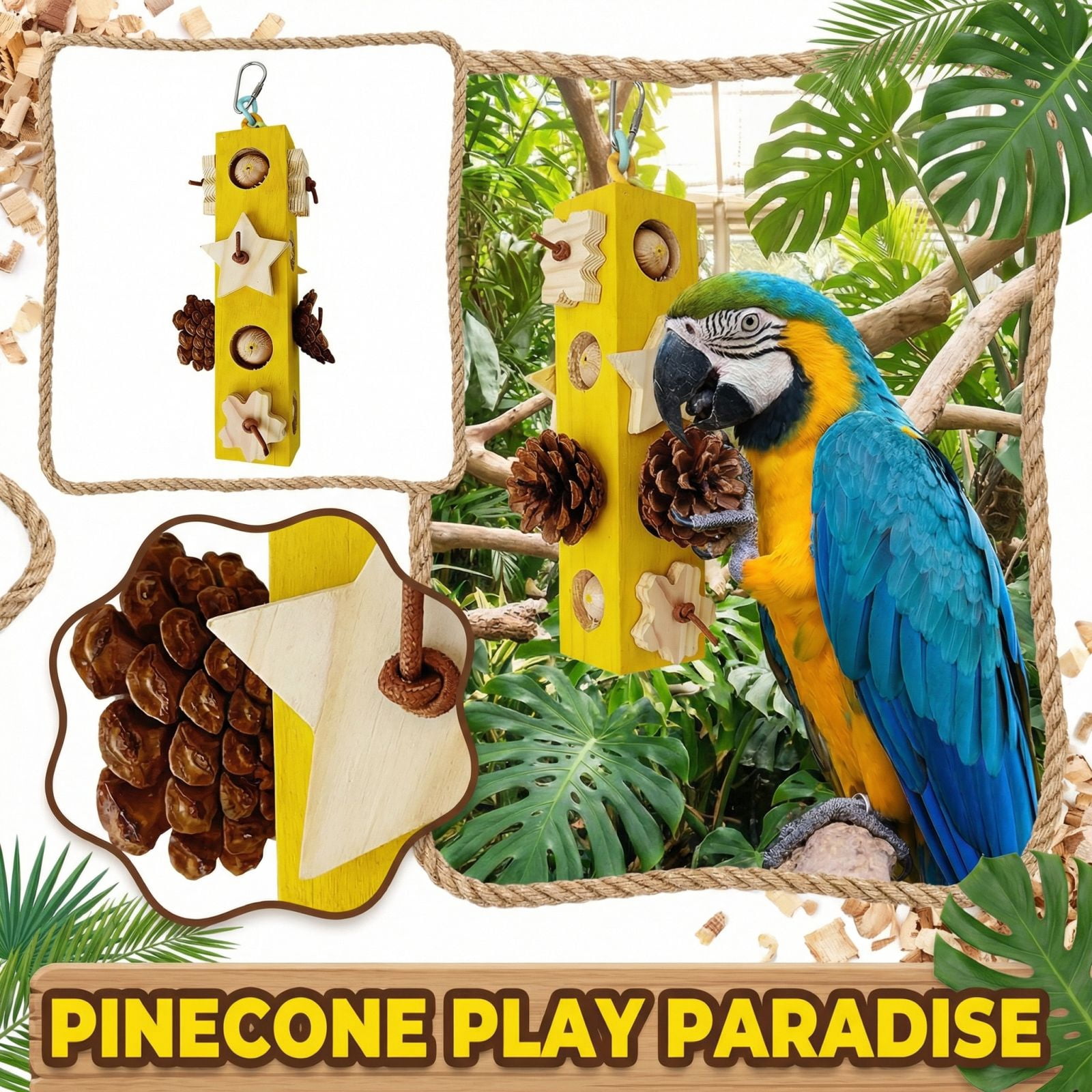 Interactive Parrot Beak Grinding Toy, Wooden Pinecone Chew Stick for ...