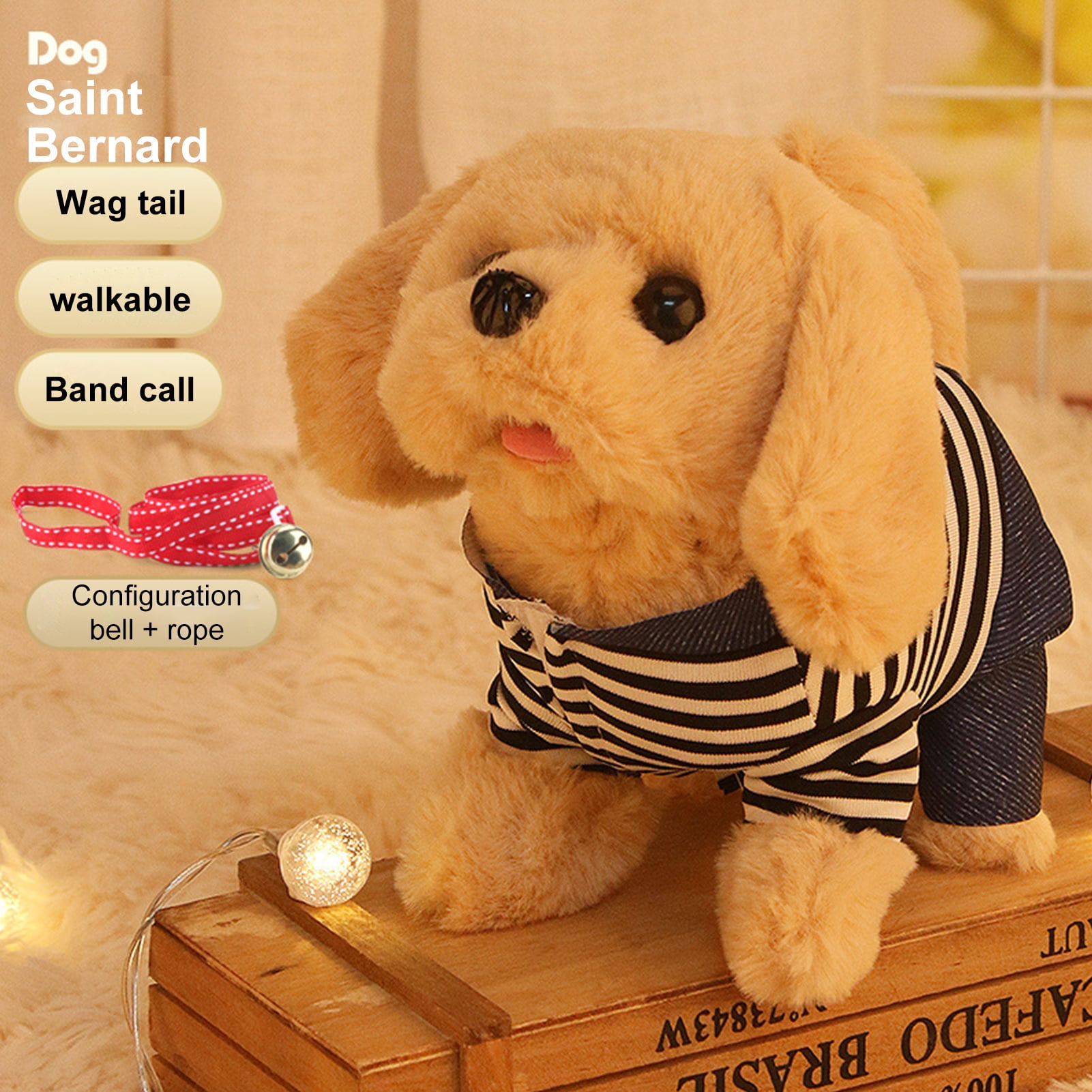 Interactive Plush Toy Puppy Walking Barking Tail Wagging Gift Battery ...