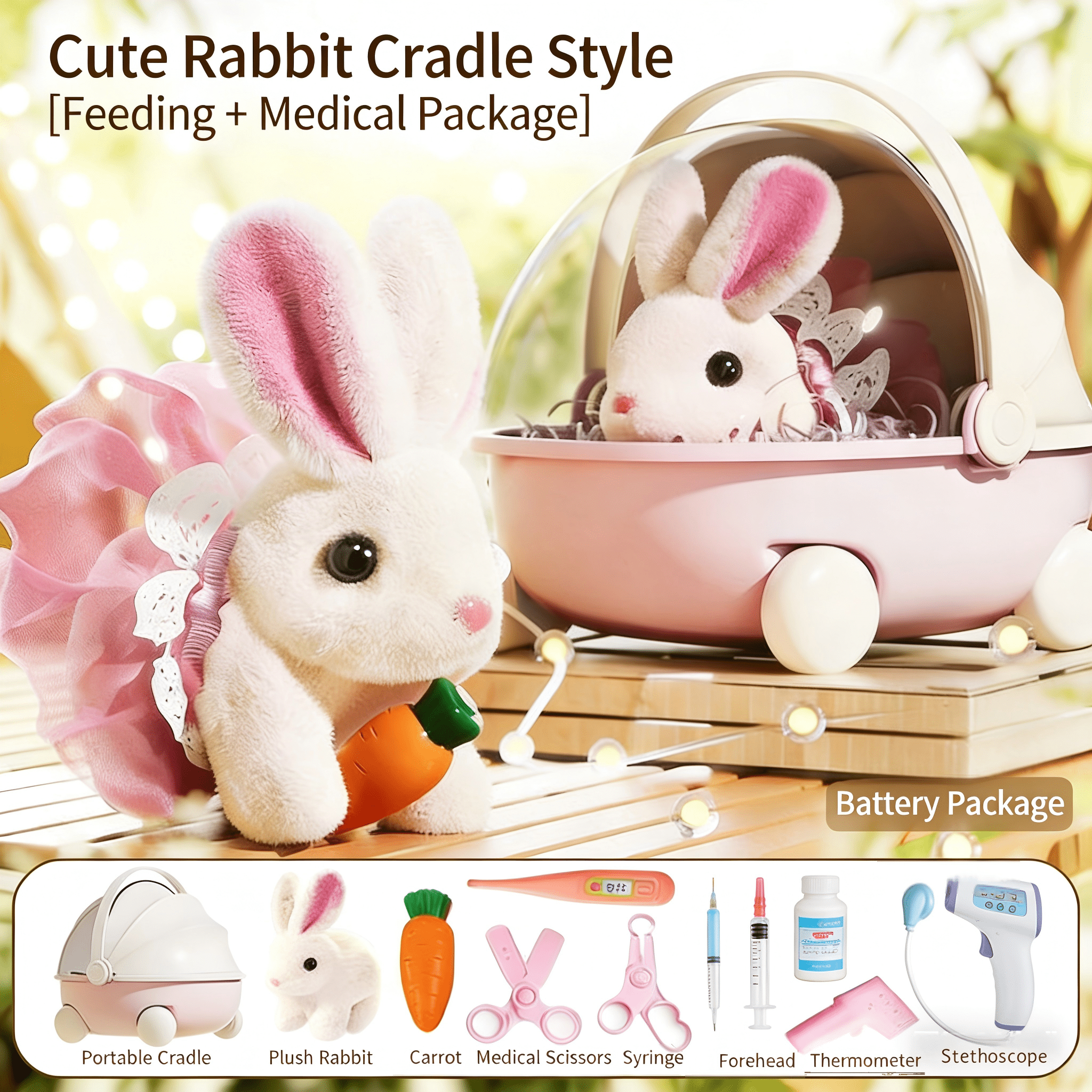 Interactive Rabbit Pet Toy Set - Walking/Talking Plush Bunny with ...