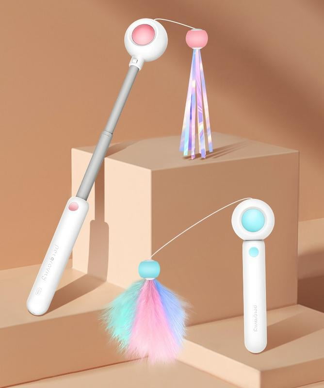 Interactive Retractable Cat Toy with Laser, One-Click Extendable ...