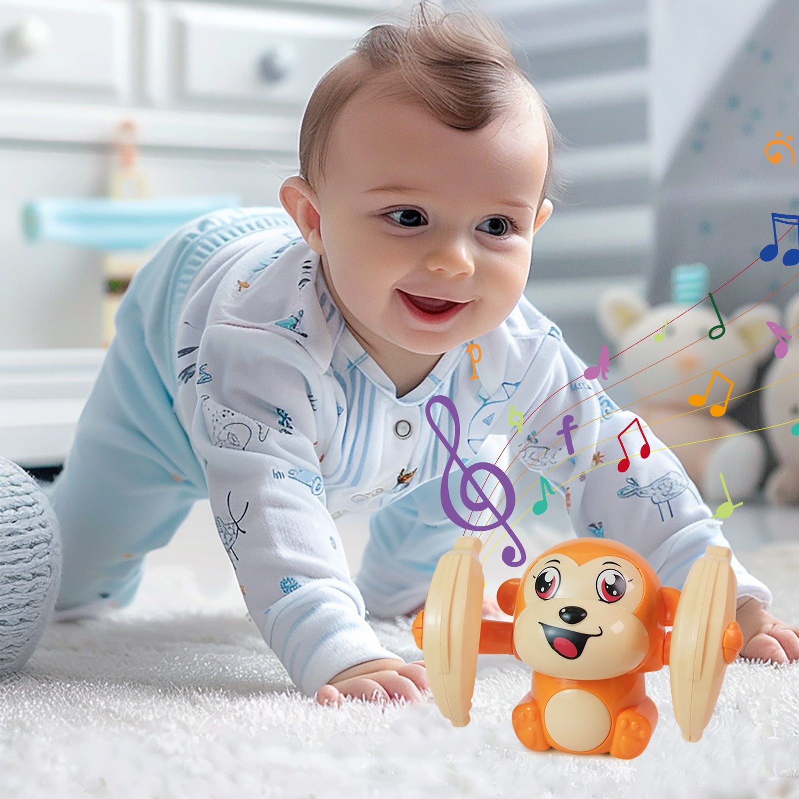 Interactive Rolling Monkey Toy - Automatic Somersaults with Clapping ...