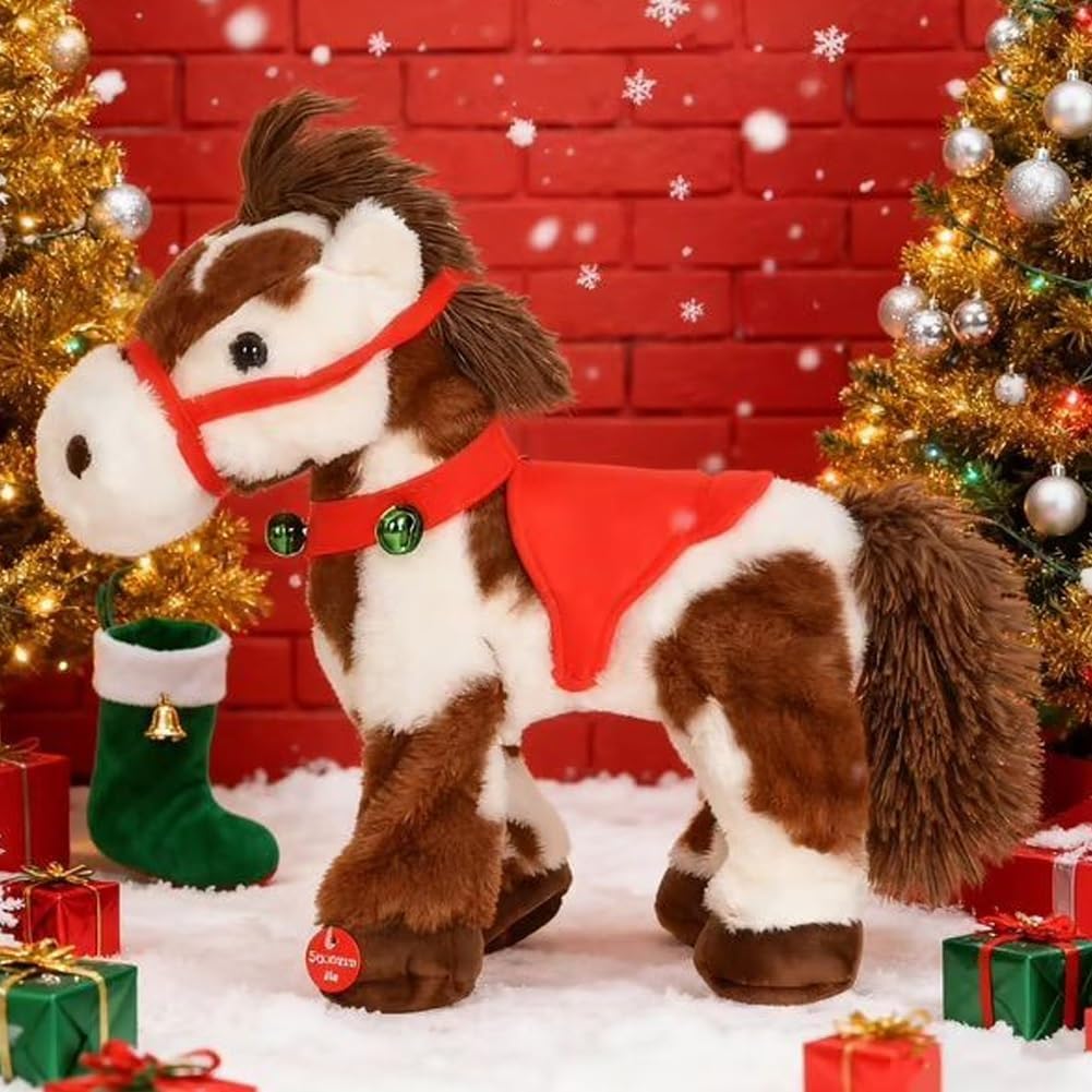 Interactive Spotted Electric Pony, Brown-White Plush Horse with ...