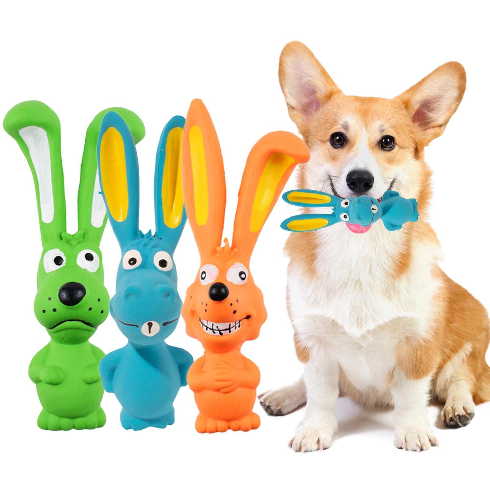 Interactive Squeaky Dog Toy Long Ear Rabbit Design Teeth Cleaning Bite ...
