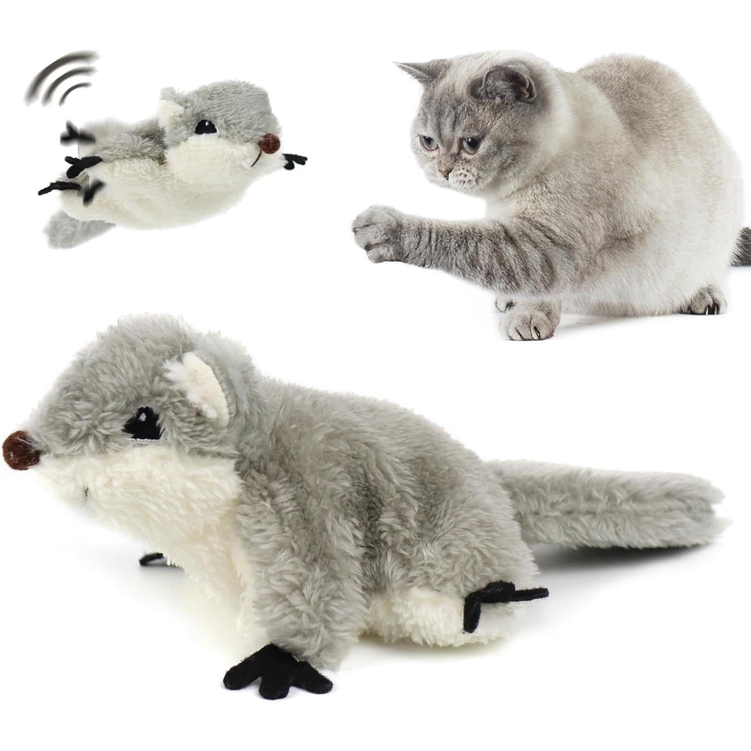 Interactive Squirrel Cat Toy with Sound & Catnip Pouch, USB ...