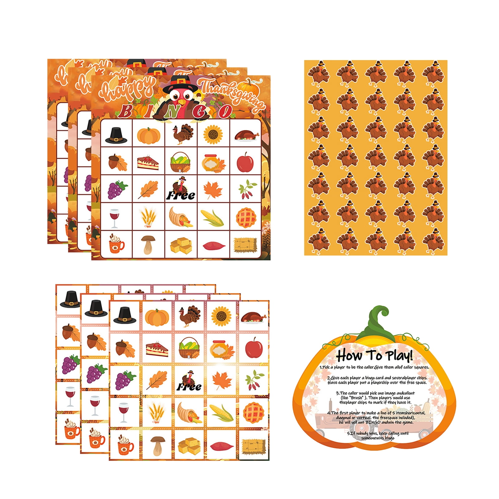 Interactive Thanksgiving Bingo Game Toy Playing Cards Set for ...