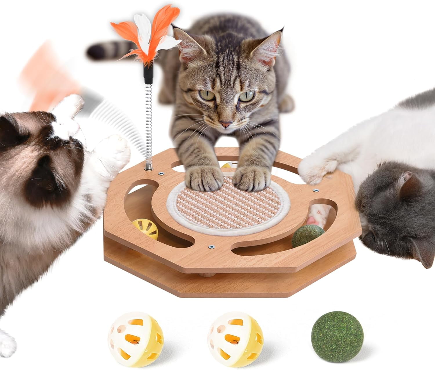 Interactive Toy Cat Scratcher, Sisal Scratching Pad, Kitten Toy Wood ...