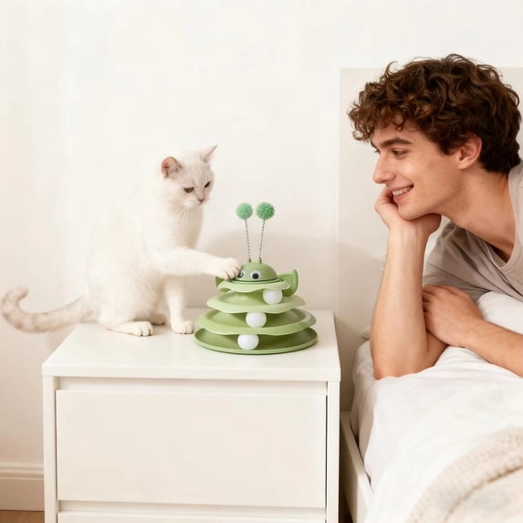 Interactive Toys for Cats - 3-Level Turntable Tower with Balls, Indoor ...