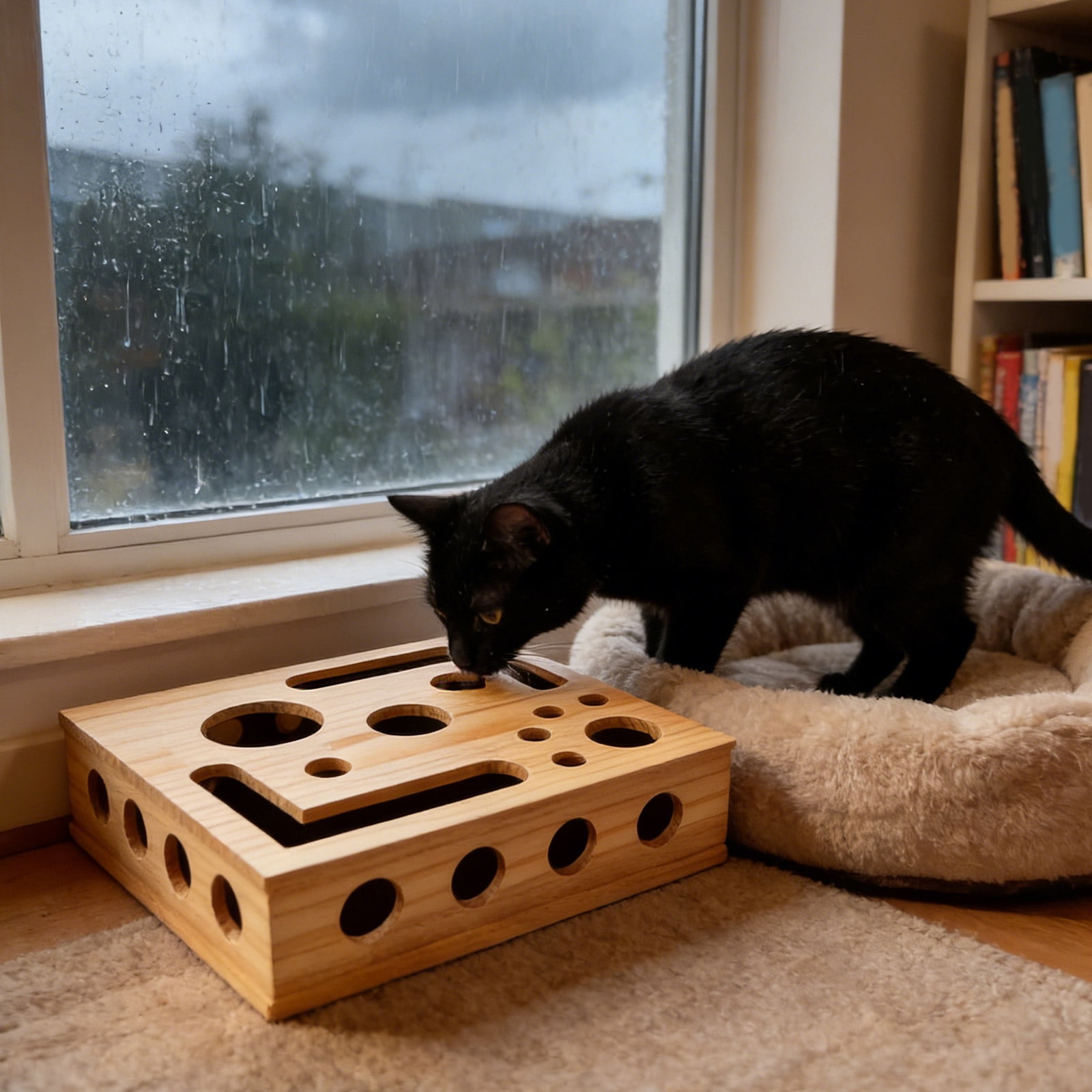 Interactive Wooden Cat Puzzle Toy Box Indoor Hunting Play Toy to ...