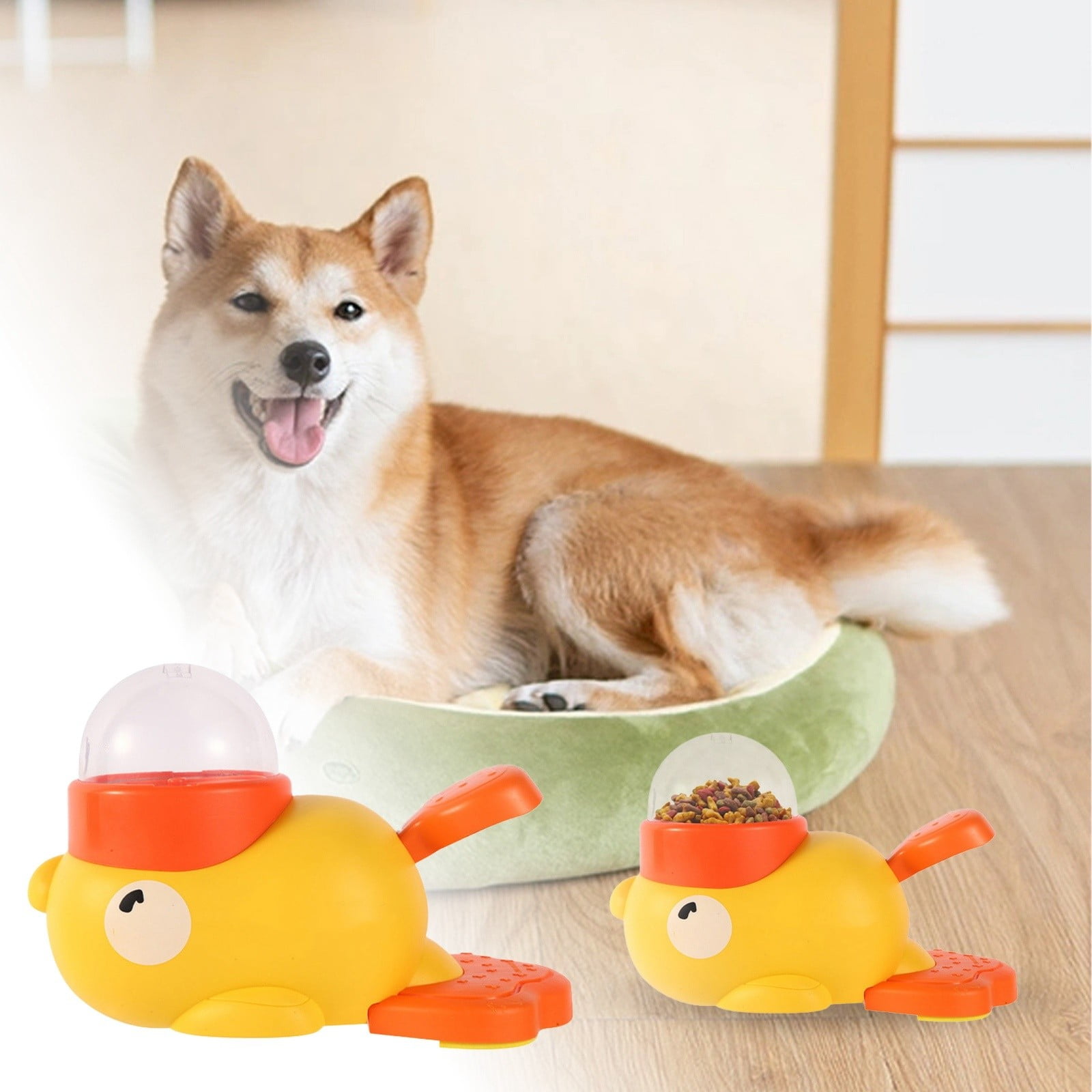 Interactive Yellow Pet Feeder & Rotate Dog Dispenser No Electricity ...