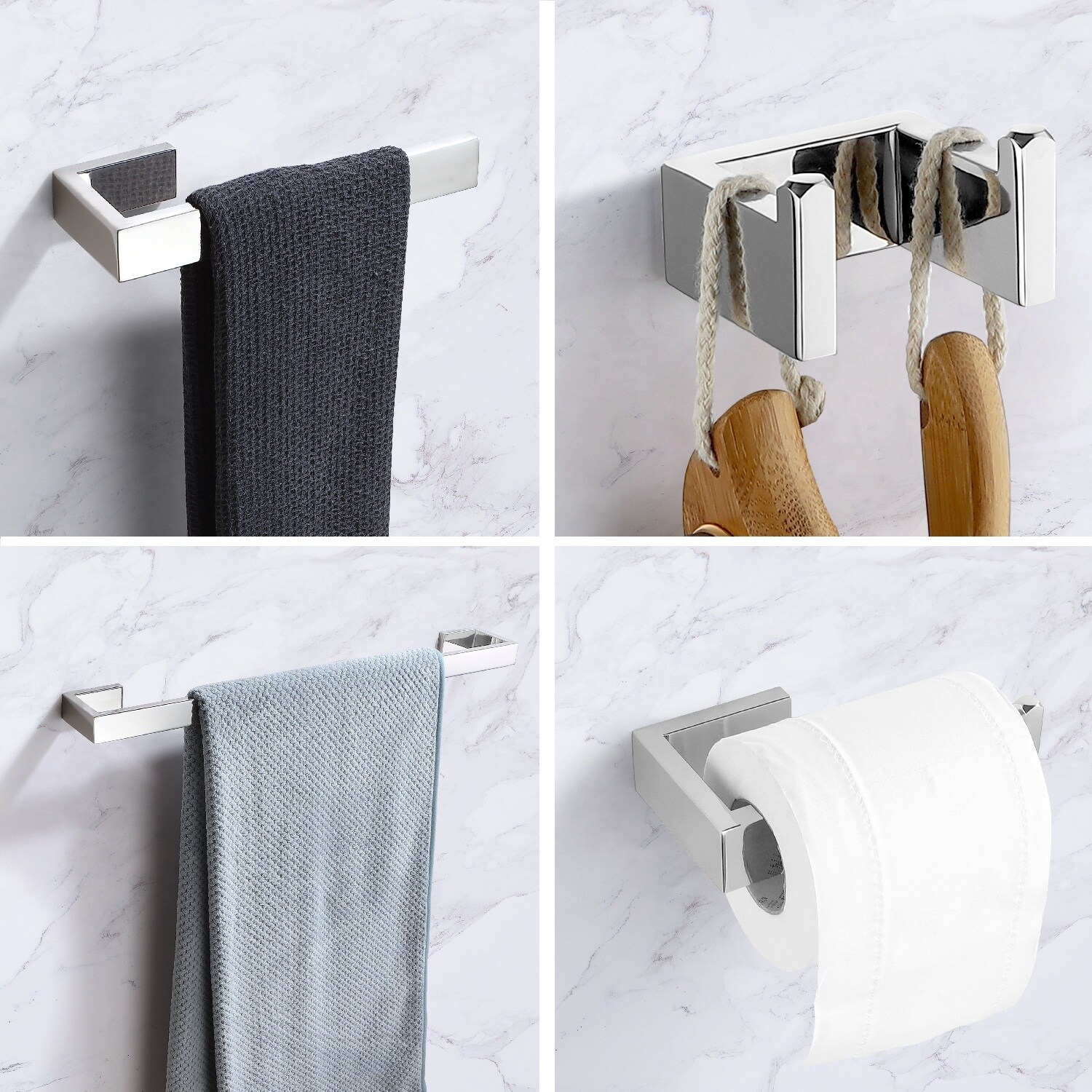 Interbath 4-Piece Bath Hardware Set with Towel Bar, Robe hook, Toilet ...