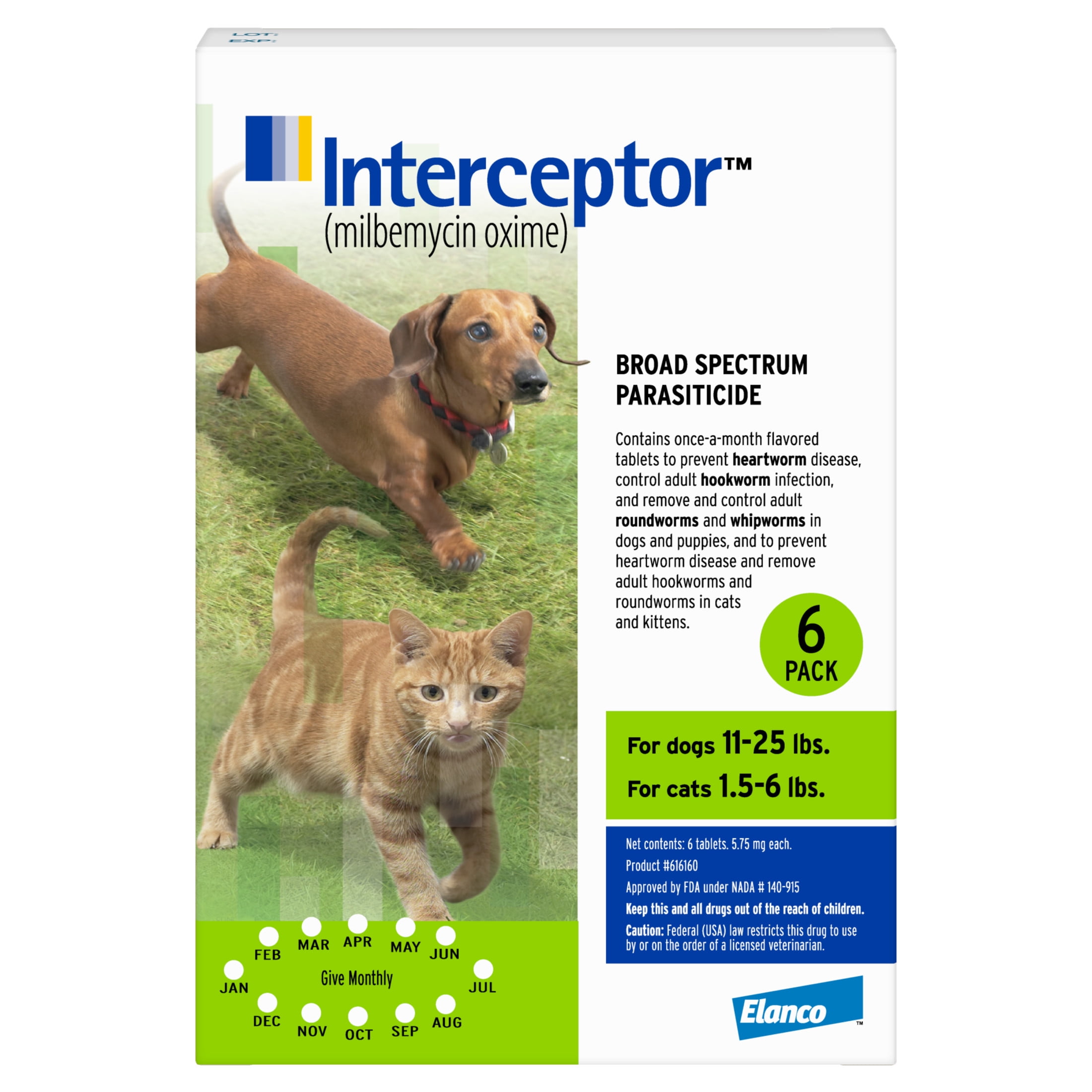 Interceptor Chewable Tablet for Dogs and Cats, 1.5-6 lbs Cat / 11-25 ...