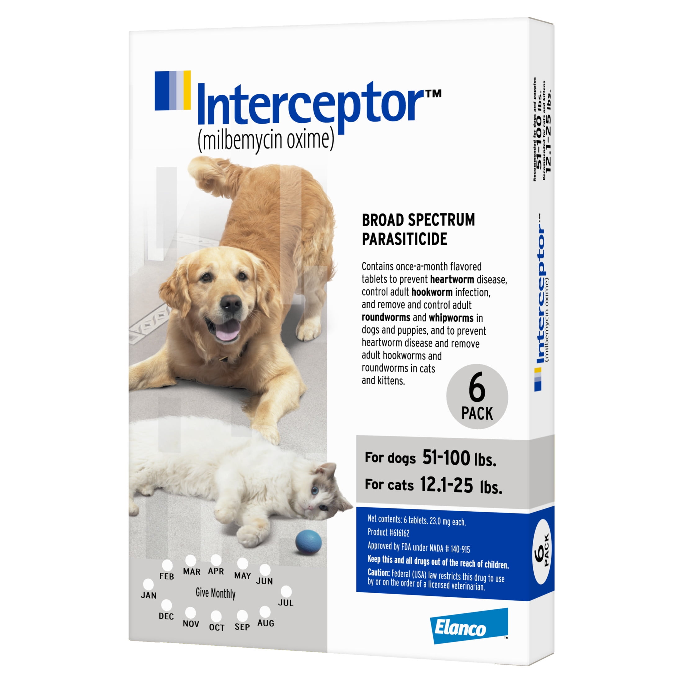 Interceptor Chewable Tablet for Dogs and Cats, 12.1-25 lbs Cat / 51-100 ...