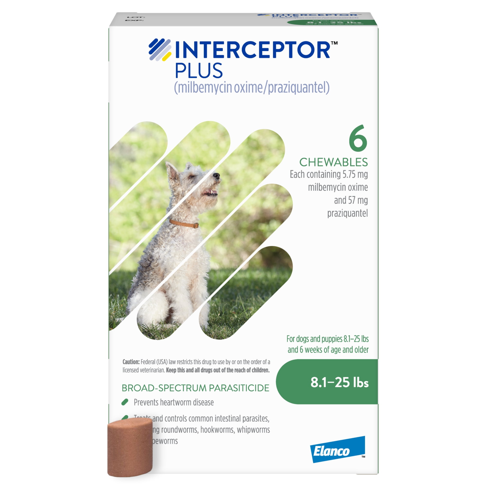 Interceptor Plus Chew for Dogs, 8.1-25 lbs, (Green Box), Heartworm ...
