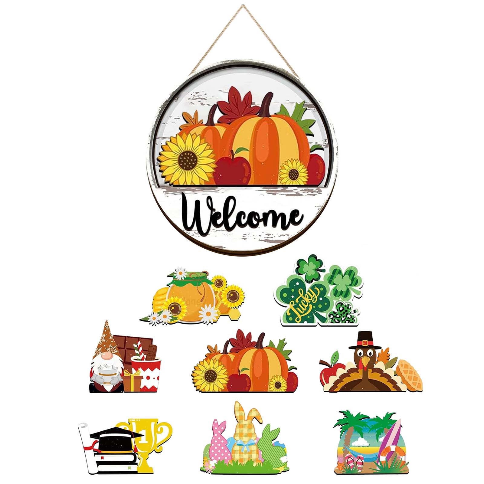 Interchangeable Front Door Welcome Sign Wooden Seasonal Welcome Sign ...