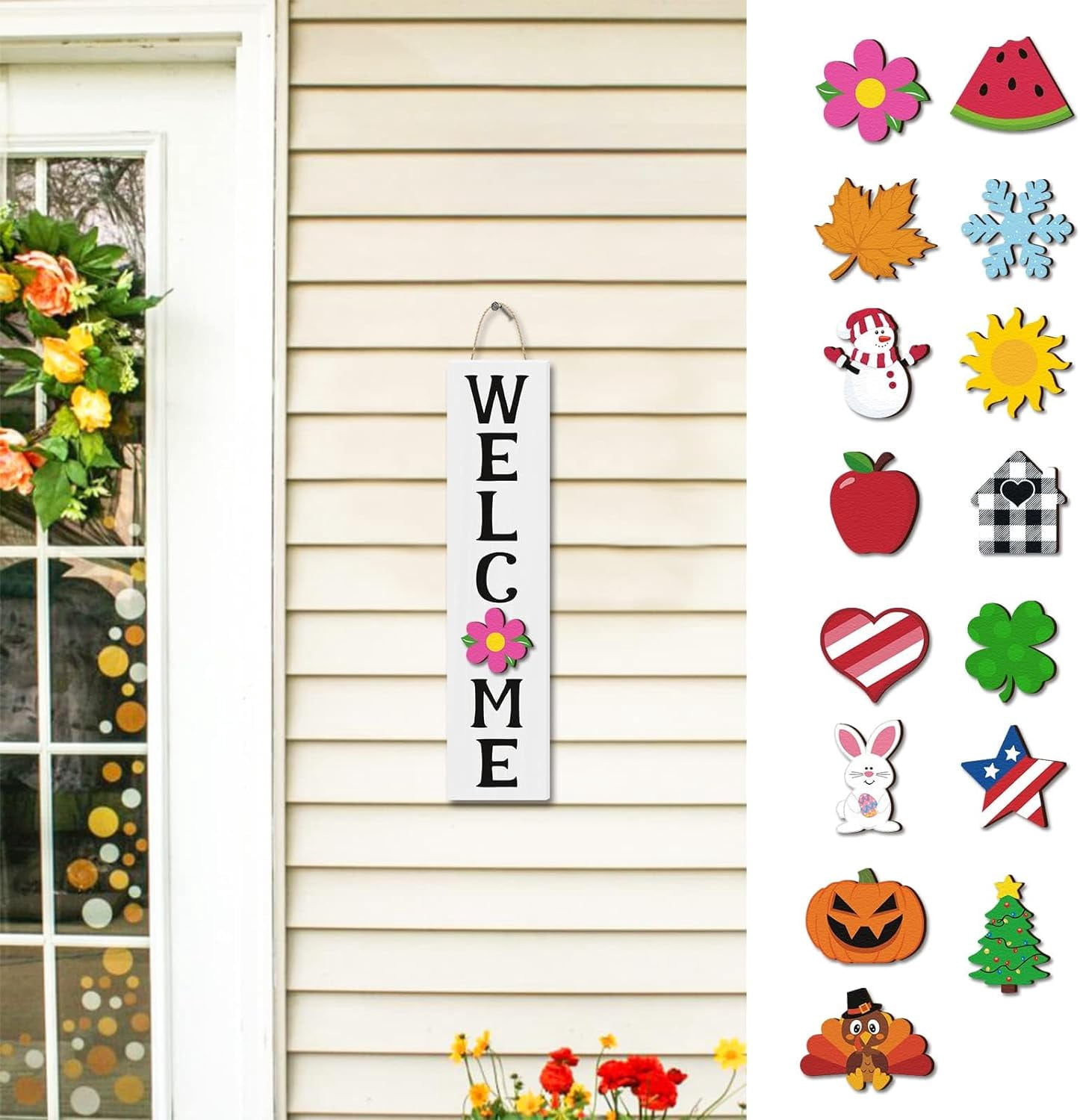 Interchangeable Mini Welcome Vertical Door Sign Wooden Indoor Outdoor ...