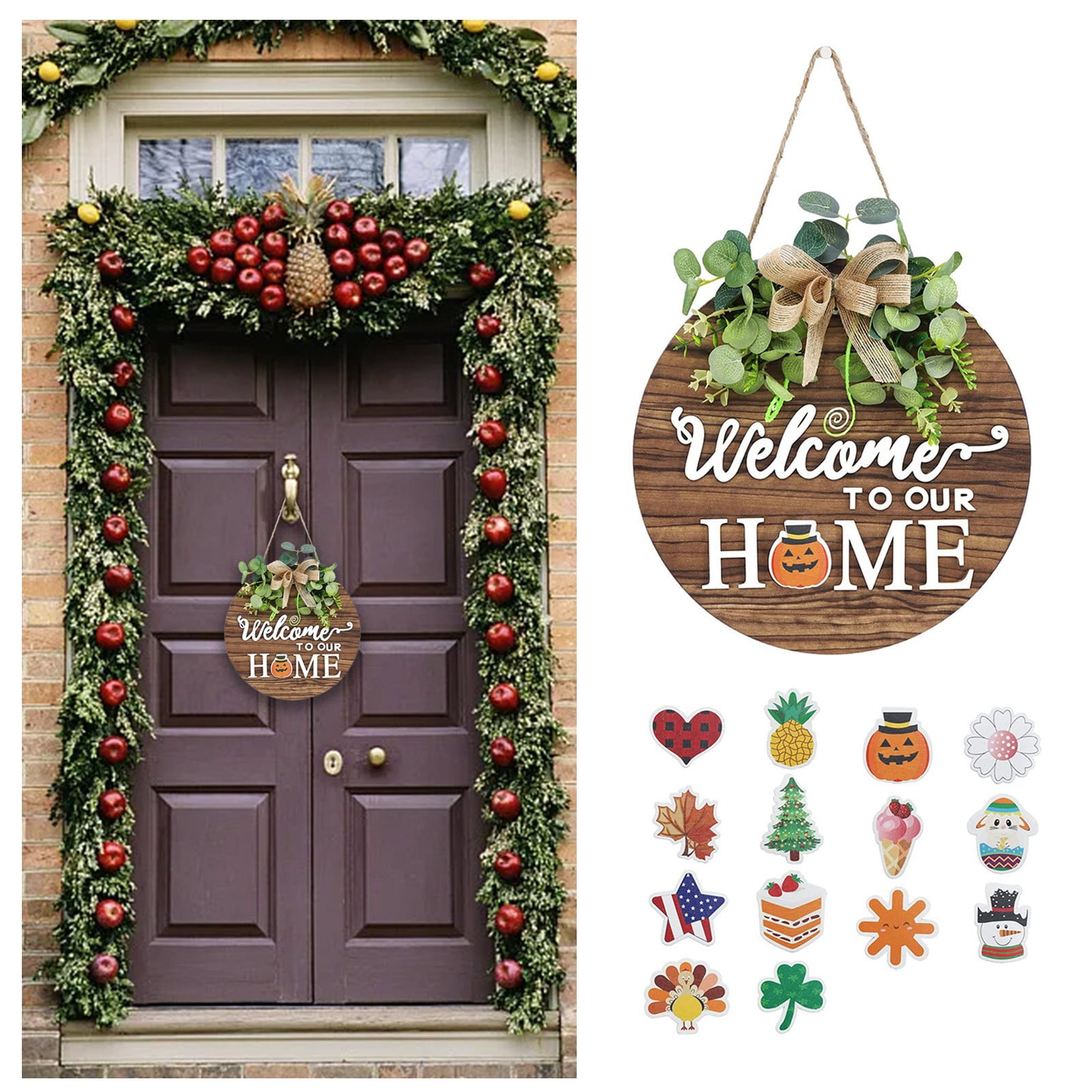 Interchangeable Seasonal Welcome Sign Front Door Decoration, Rustic ...