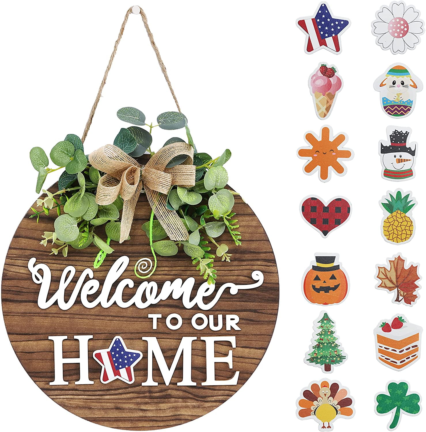 Interchangeable Seasonal Welcome Sign Front Door Decoration, Rustic ...