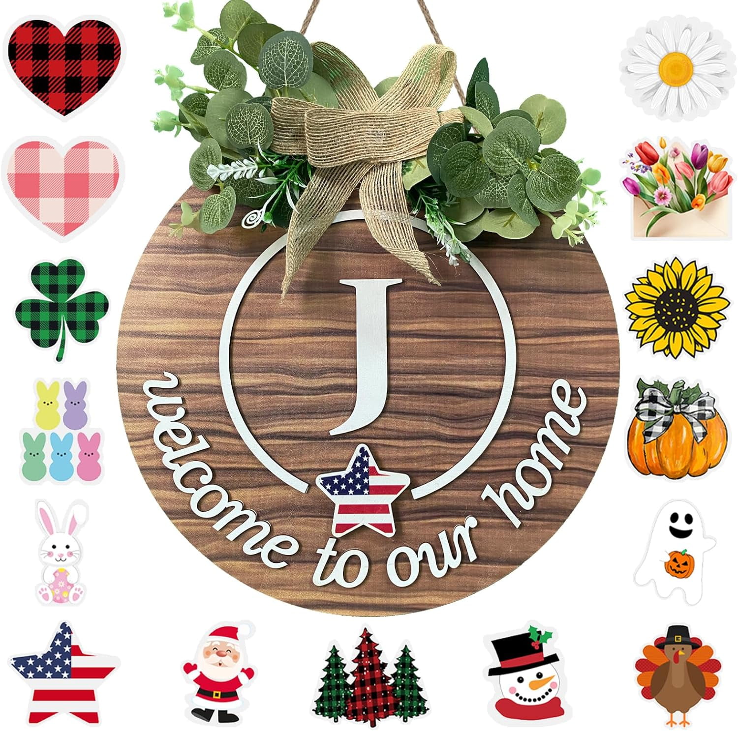 Interchangeable Seasonal Welcome Sign for Front Door Family Last Name ...