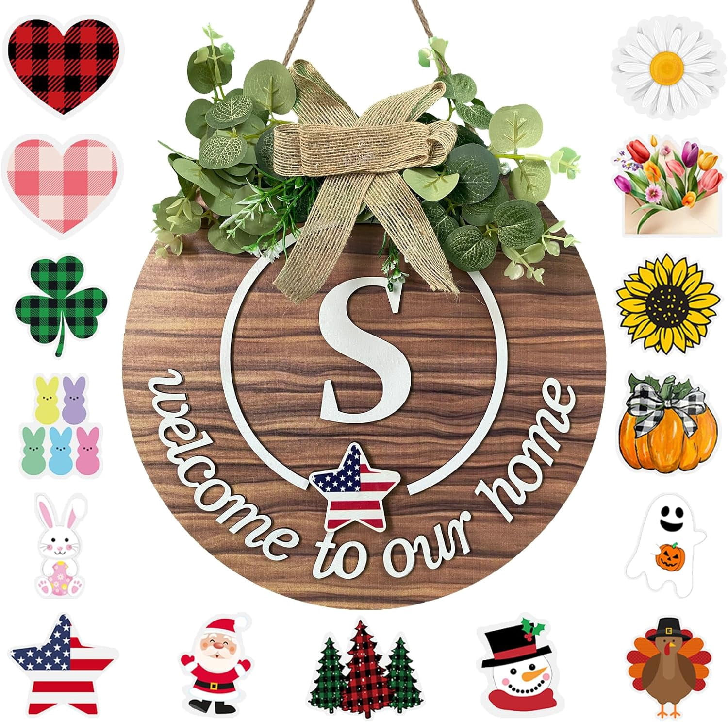 Interchangeable Seasonal Welcome Sign for Front Door Family Last Name ...