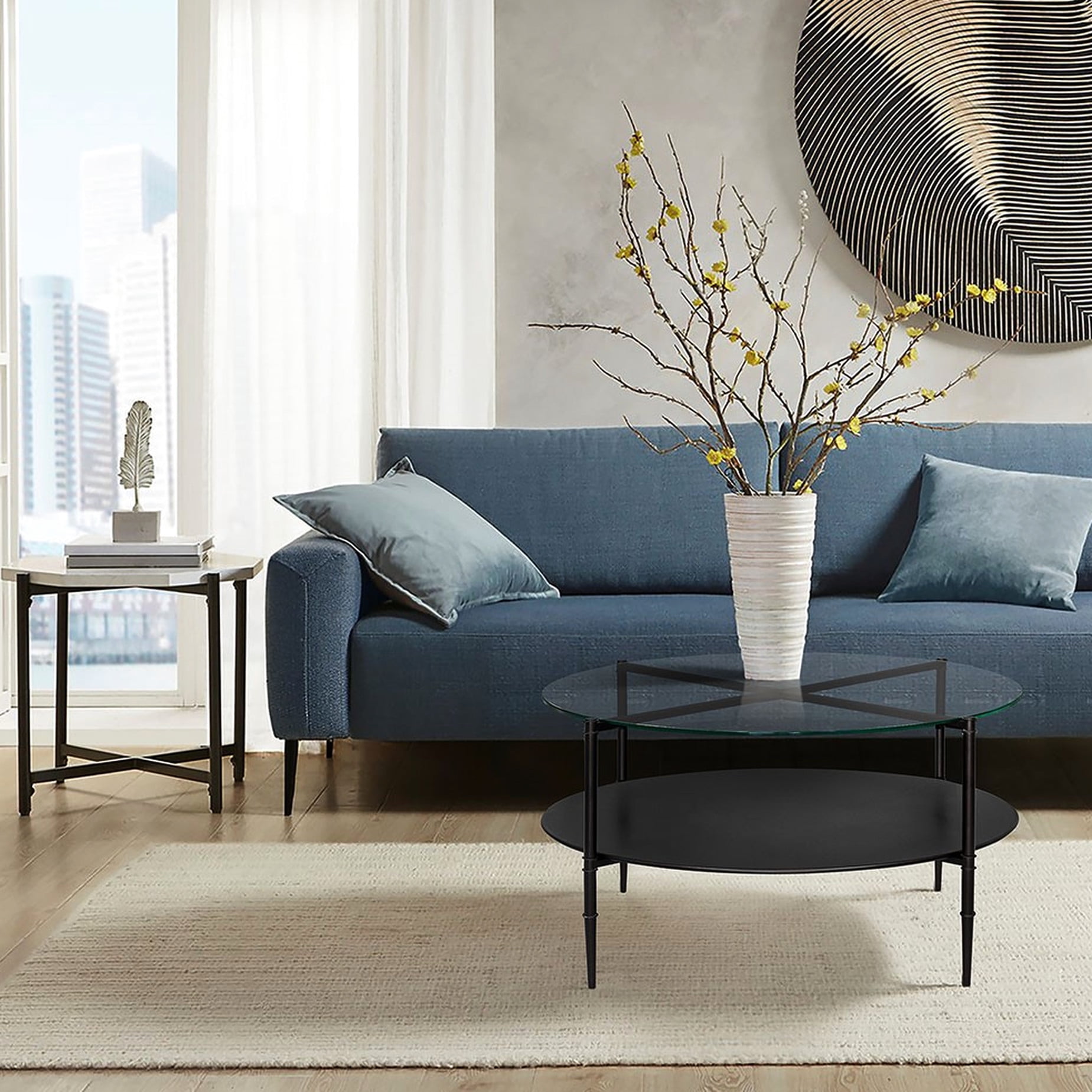 Interchangeable Top Coffee Table, Tempered Clear Glass And Wood, Matte ...