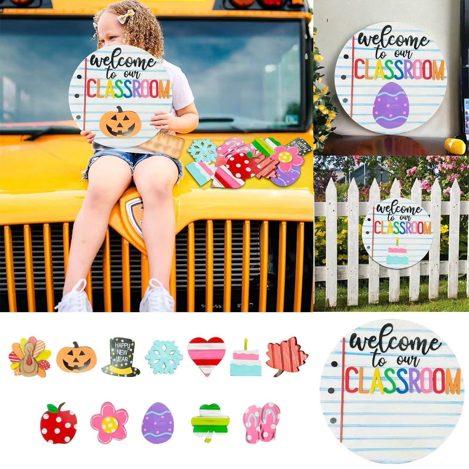 Interchangeable Welcome Classroom Door Sign,Wooden Door Sign,Seasonal ...